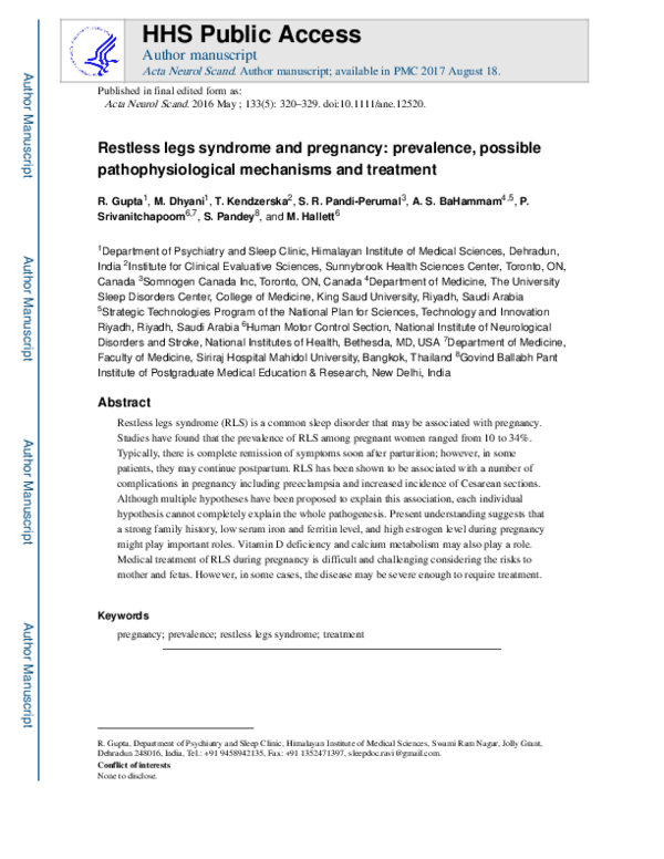 (PDF) Restless legs syndrome and pregnancy: prevalence, possible ...