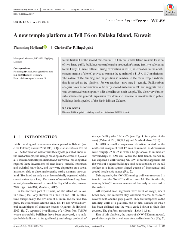 (PDF) A new temple platform at Tell F6 on Failaka Island, Kuwait