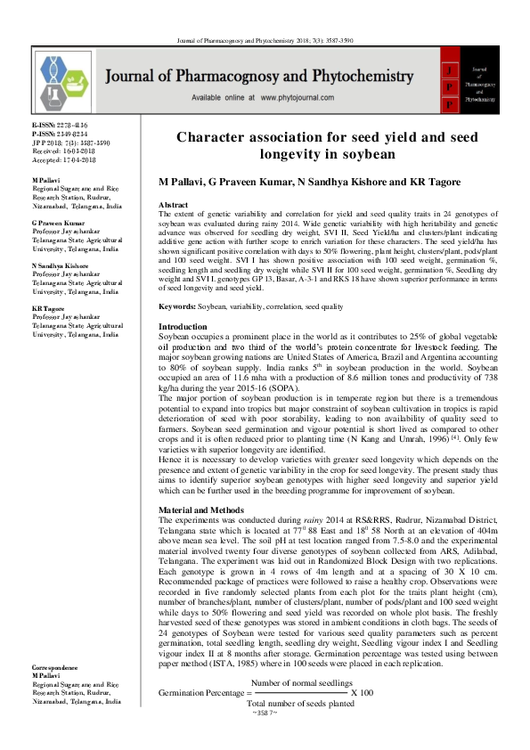 (PDF) Character association for seed yield and seed longevity in soybean
