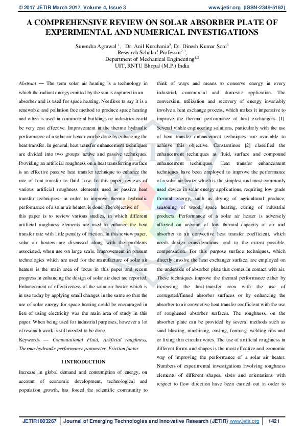(PDF) A Comprhensive Review on Solar Absorber Plate of Experimental and ...