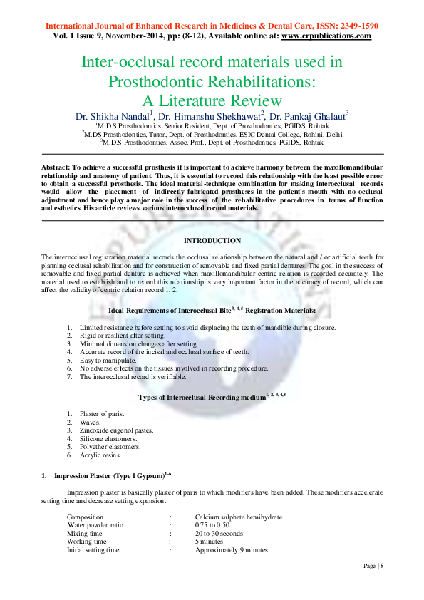 (PDF) Inter-occlusal record materials used in Prosthodontic ...
