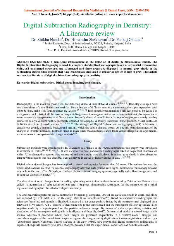 (PDF) Digital Subtraction Radiography in Dentistry: A Literature review