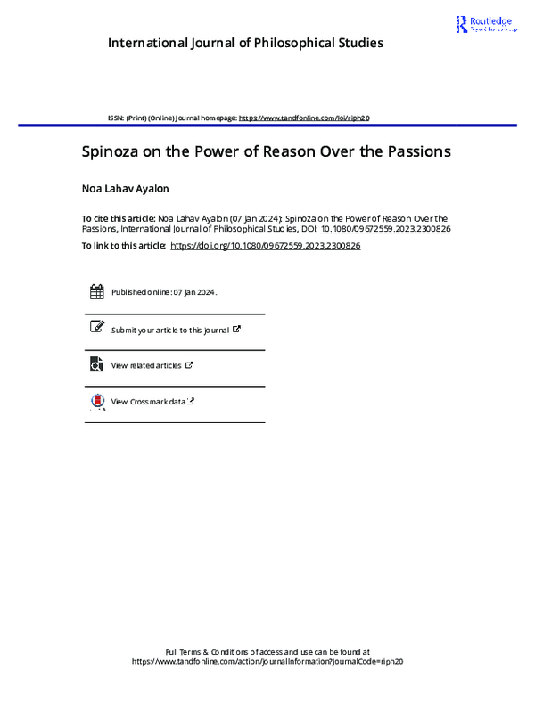 (PDF) Spinoza on the Power of Reason Over the Passions