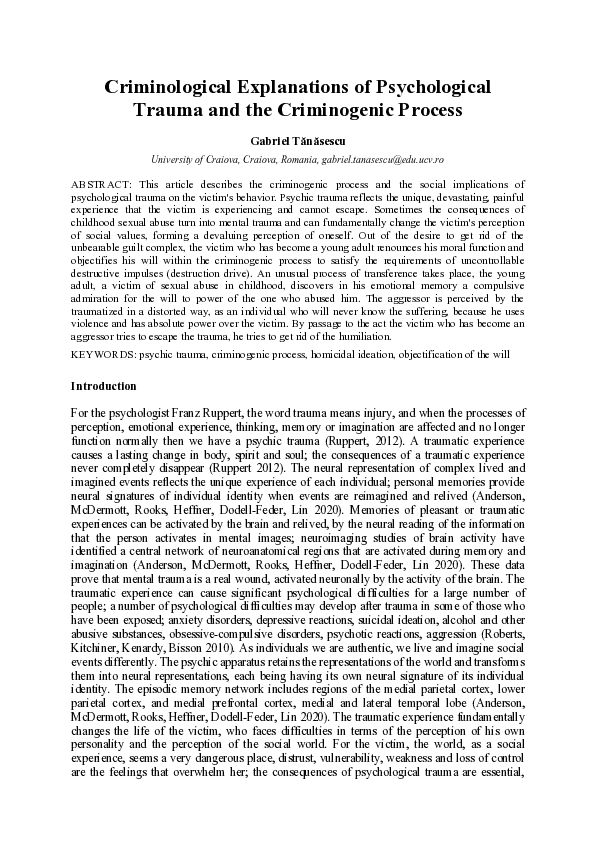 (PDF) Criminological Explanations of Psychological Trauma and the ...
