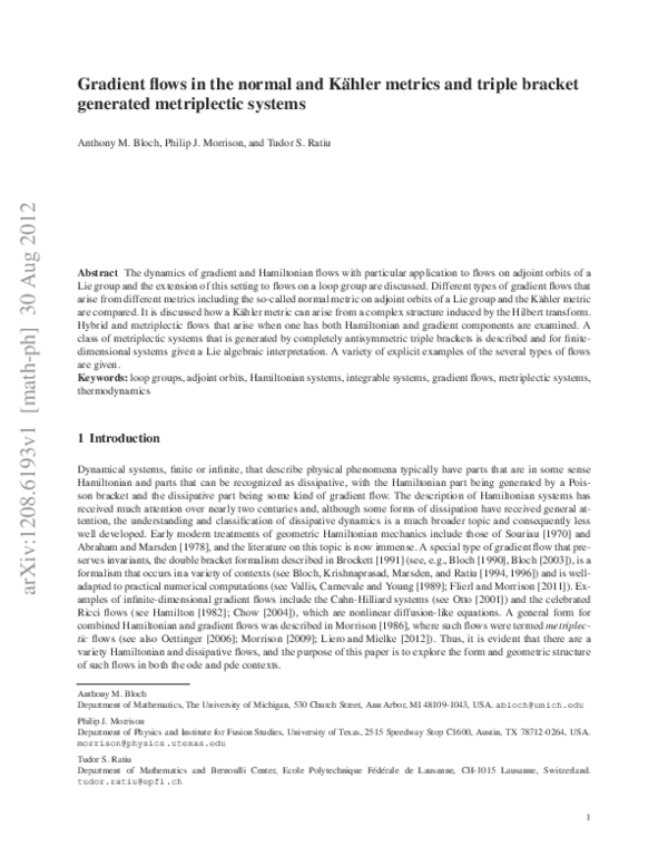 (PDF) Gradient flows in the normal and K\"ahler metrics and triple ...
