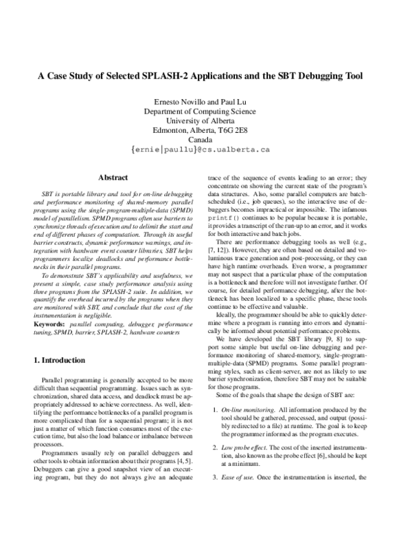 (PDF) A case study of selected SPLASH-2 applications and the SBT debugging tool