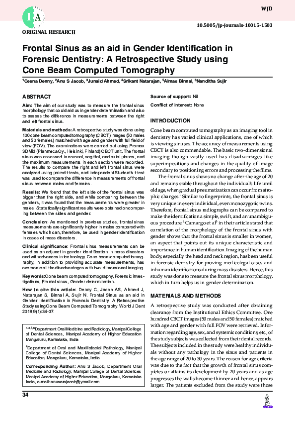 (PDF) Frontal Sinus as an aid in Gender Identification in Forensic ...