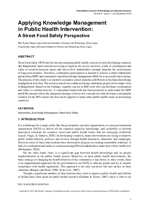 (PDF) Applying Knowledge Management in Public Health Intervention
