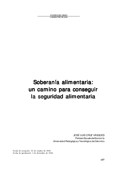 (PDF) Soberanía alimentaria: un camino para conseguir la seguridad alimentaria | José David ...