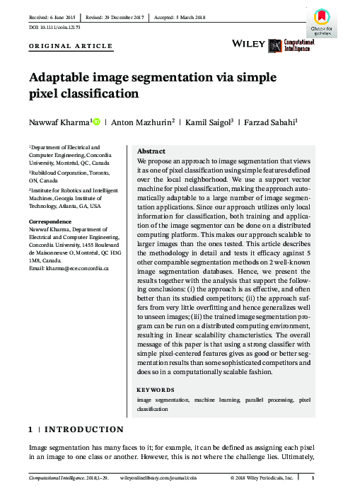 (PDF) Adaptable image segmentation via simple pixel classification