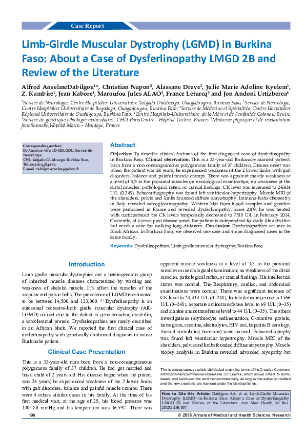 (PDF) Limb-Girdle Muscular Dystrophy (LGMD) in Burkina Faso: About a ...
