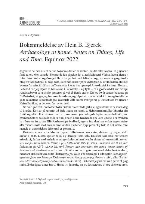 (PDF) Astrid Nyland (2023): Review of Archaeology at Home (Bjerck 2022 ...