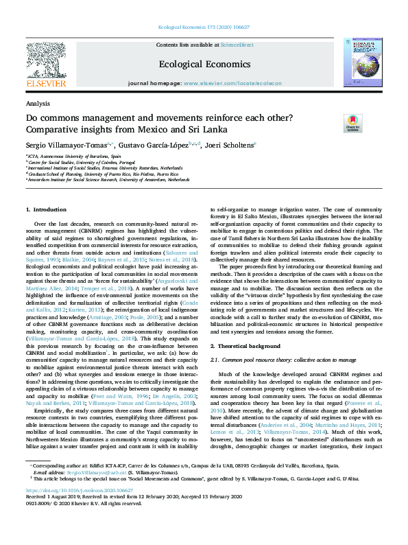 (PDF) Do commons management and movements reinforce each other ...