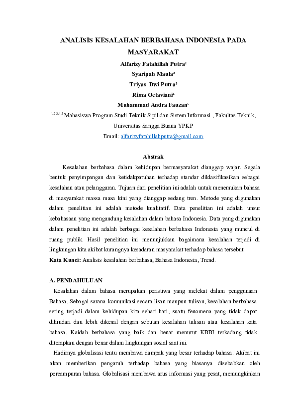 (DOC) ANALISIS KESALAHAN BERBAHASA INDONESIA PADA MASYARAKAT