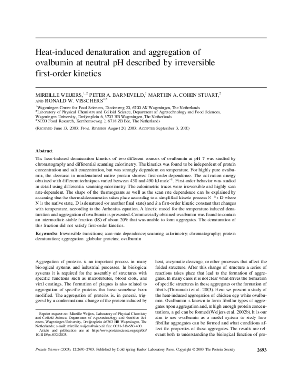 (PDF) Heat‐induced denaturation and aggregation of ovalbumin at neutral ...