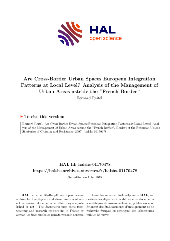 (PDF) Are Cross-Border Urban Spaces European Integration Patterns at ...