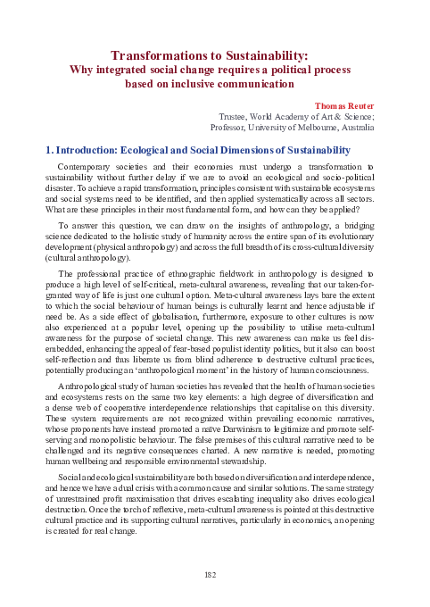 (PDF) Transformations to Sustainability: Why integrated social change ...