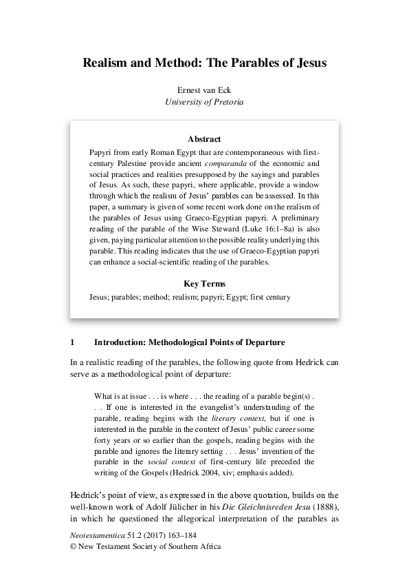 (PDF) Realism and Method: The Parables of Jesus