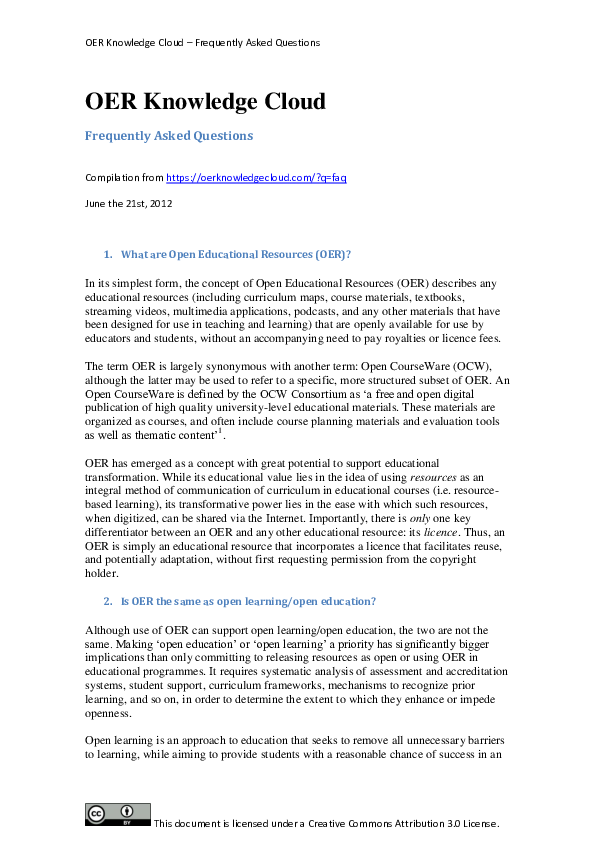 (PDF) OER Knowledge Cloud FAQ | Stamenka Uvalić-Trumbić - Academia.edu
