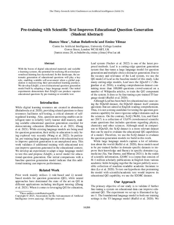(PDF) Pre-training with Scientific Text Improves Educational Question ...