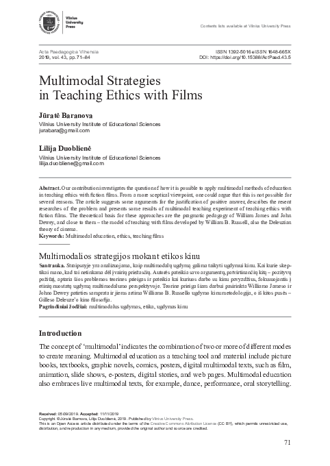 (PDF) Multimodal Strategies in Teaching Ethics with Films