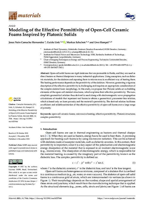 (PDF) Modeling of the Effective Permittivity of Open-Cell Ceramic Foams ...