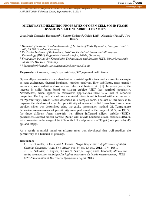 (PDF) Microwave dielectric properties of open-cell solid foams based on ...