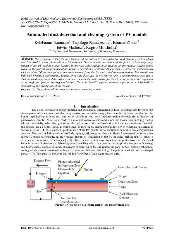 (PDF) Automated dust detection and cleaning system of PV module