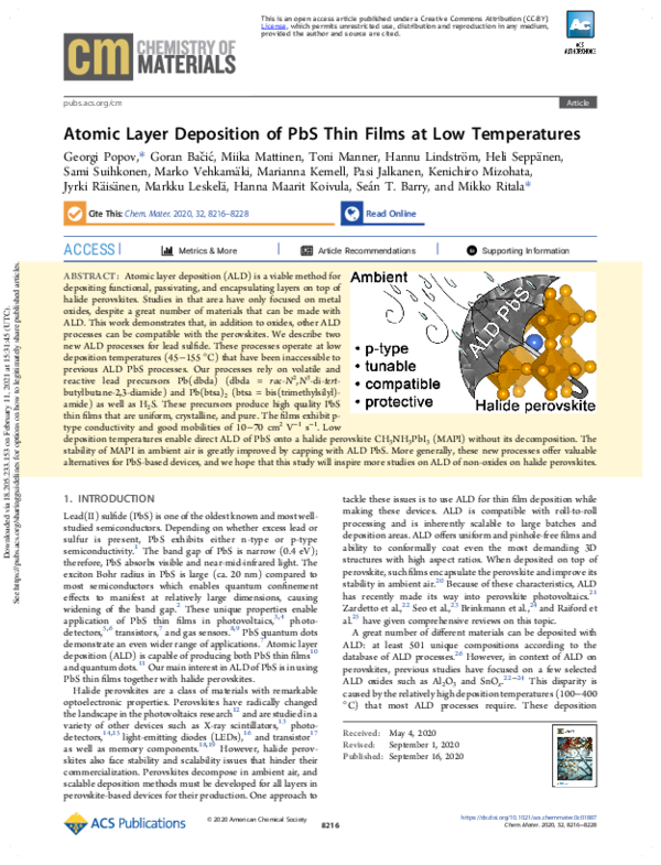 (PDF) Atomic Layer Deposition of PbS Thin Films at Low Temperatures