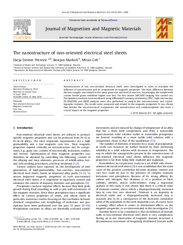 (PDF) The nanostructure of non-oriented electrical steel sheets
