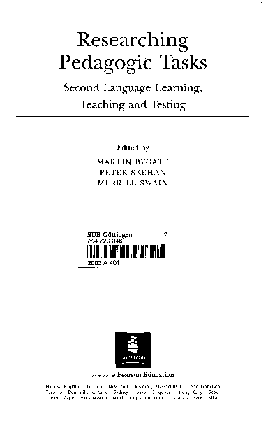 (PDF) Researching Pedagogic Tasks: Second Language Learning, Teaching ...