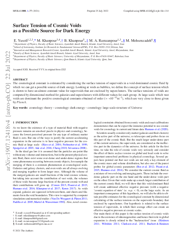 (PDF) Cosmic Voids' Surface Tension as a Dark Energy Source