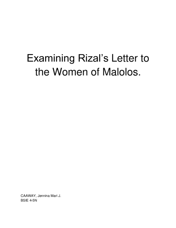 (PDF) Examining Rizal's Letter to the Women of Malolos