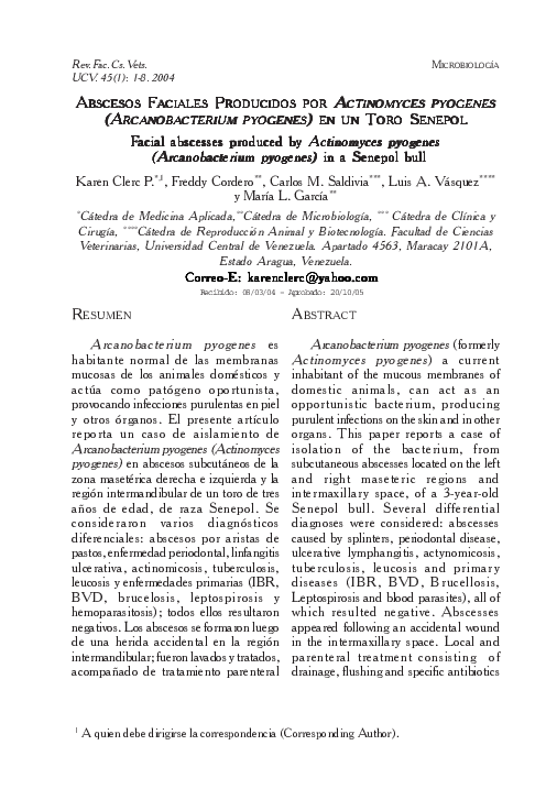 (PDF) Abscesos Faciales Producidos Por Actinomyces Pyogenes ...