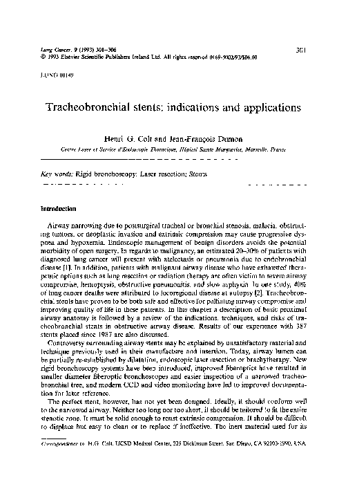 (PDF) Tracheobronchial stents: indications and applications