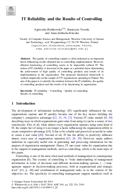 (PDF) IT Reliability and the Results of Controlling