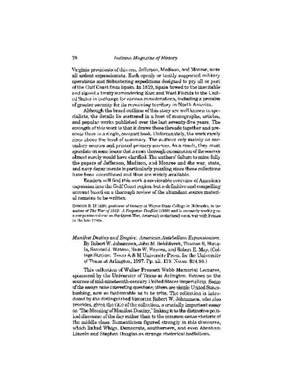 (PDF) Manifest Destiny and Empire: America Antebellum Expansionism