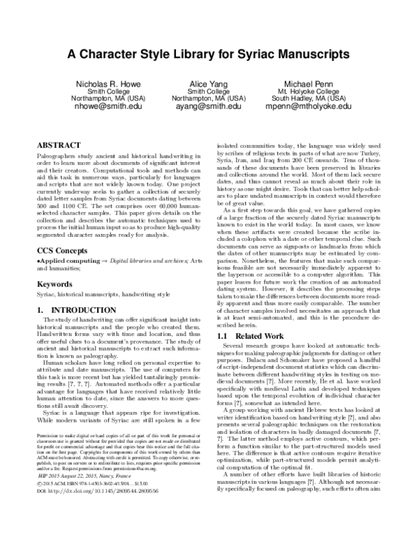 (PDF) A Character Style Library for Syriac Manuscripts