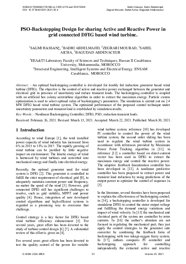 Pdf Pso Backstepping Design For Sharing Active And Reactive Power In Grid Connected Dfig Based