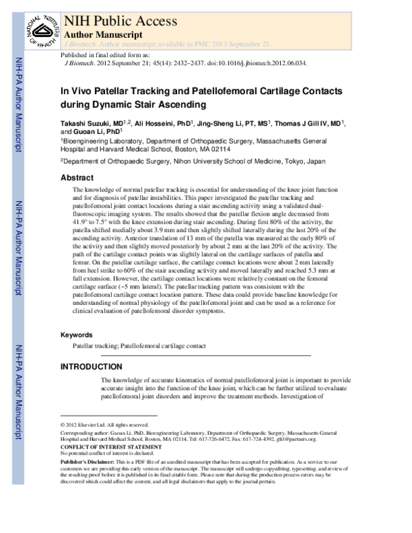(PDF) In vivo patellar tracking and patellofemoral cartilage contacts ...