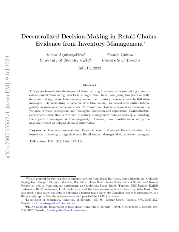 (PDF) Decentralized Decision-Making in Retail Chains: Evidence from Inventory Management