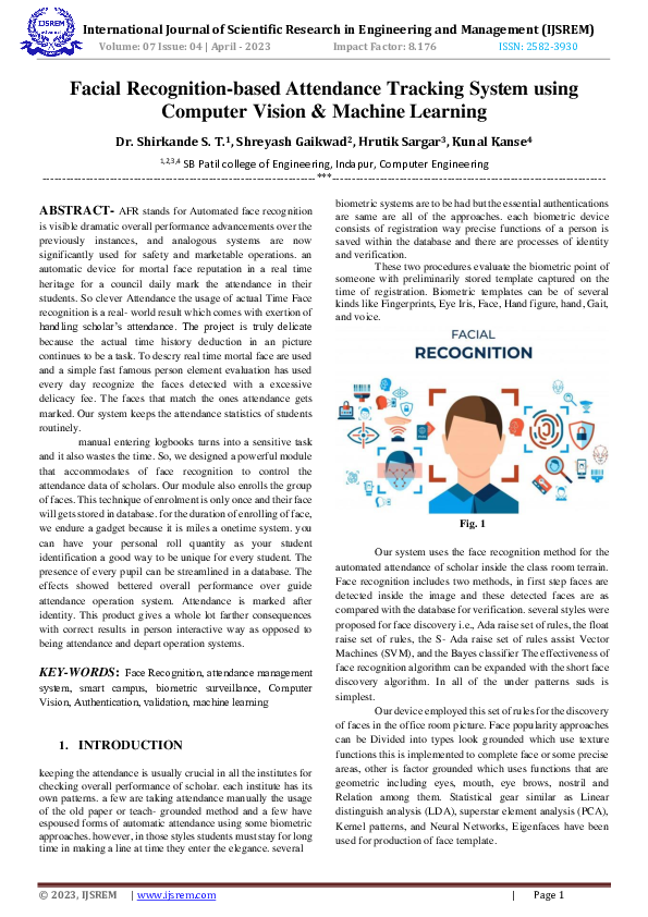 (PDF) Facial recognition based Attendance tracking system using Computer Vision Machine learning