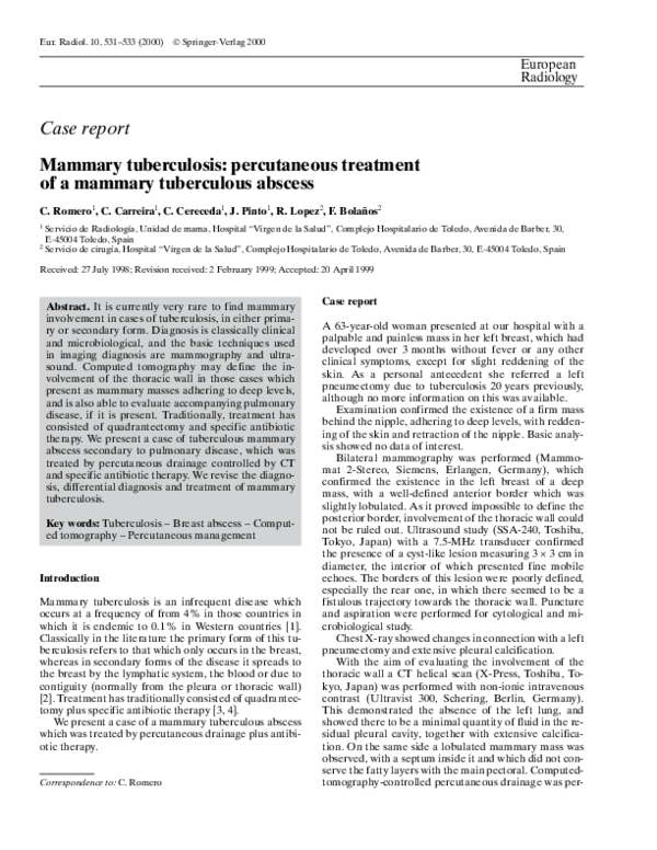 (PDF) Mammary tuberculosis: percutaneous treatment of a mammary ...