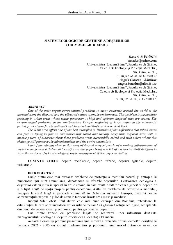 (PDF) ECOLOGICAL WASTE MANAGEMENT SYSTEM (TALMACIU, SIBIU COUNTY ...
