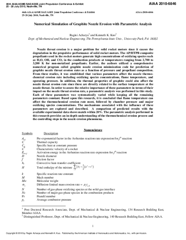 (PDF) Numerical Simulation of Graphite Nozzle Erosion with Parametric Analysis