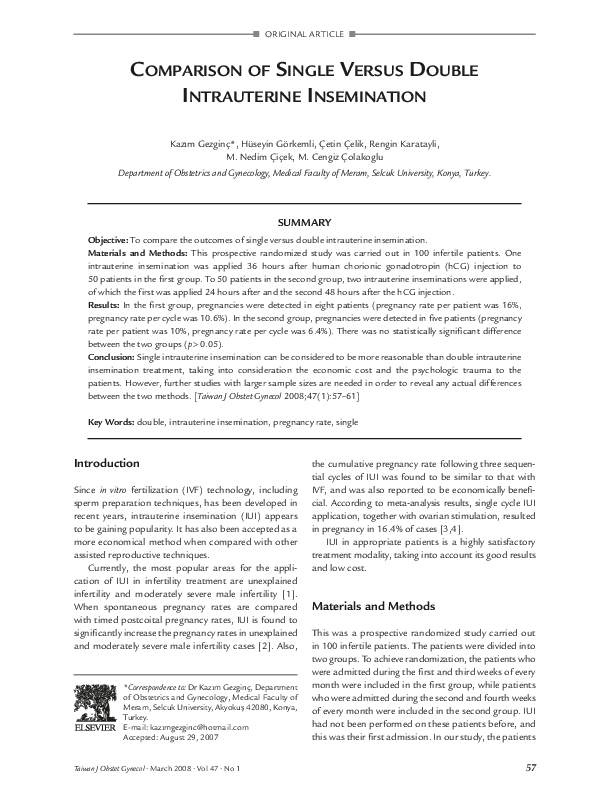 (PDF) Comparison of Single Versus Double Intrauterine Insemination