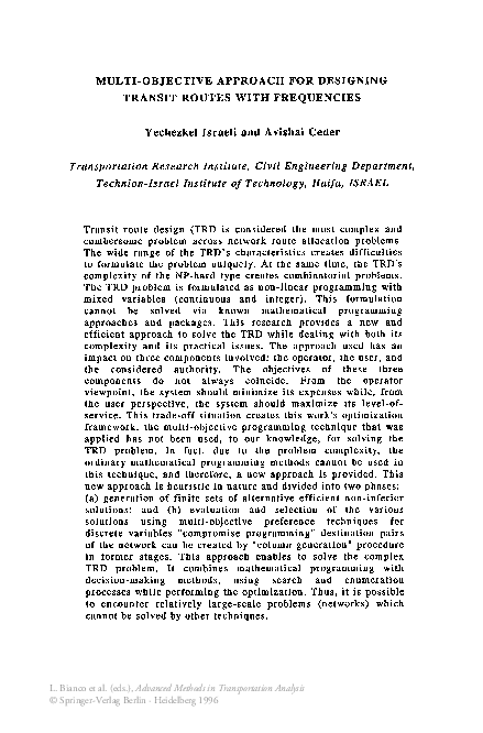 Pdf Multi Objective Approach For Designing Transit Routes With Frequencies Hezi Israeli