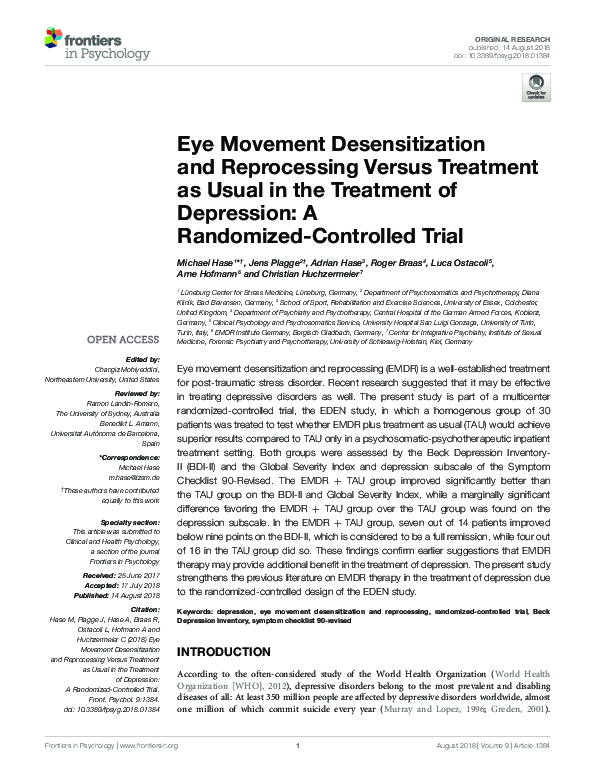 (PDF) Eye Movement Desensitization and Reprocessing Versus Treatment as ...