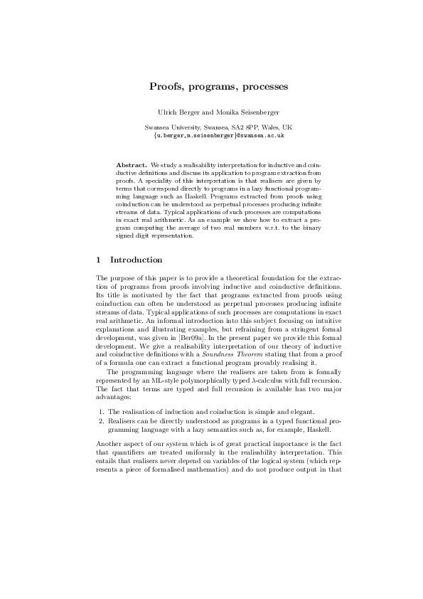 (PDF) Proofs, Programs, Processes