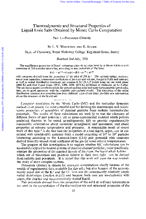 (PDF) Thermodynamic and structural properties of liquid ionic salts ...
